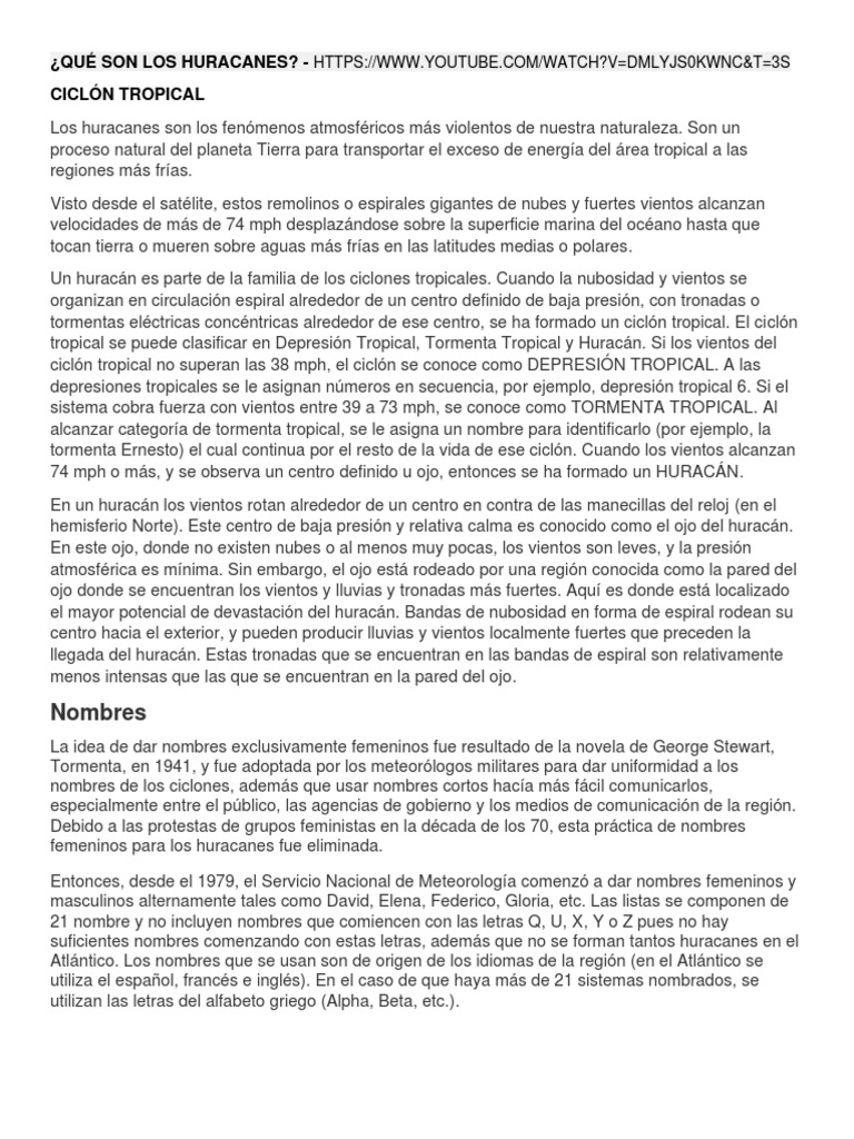 Que Son Los Huracanes | Descargar gratis PDF | Ciclones tropicales | Ojo (ciclón)