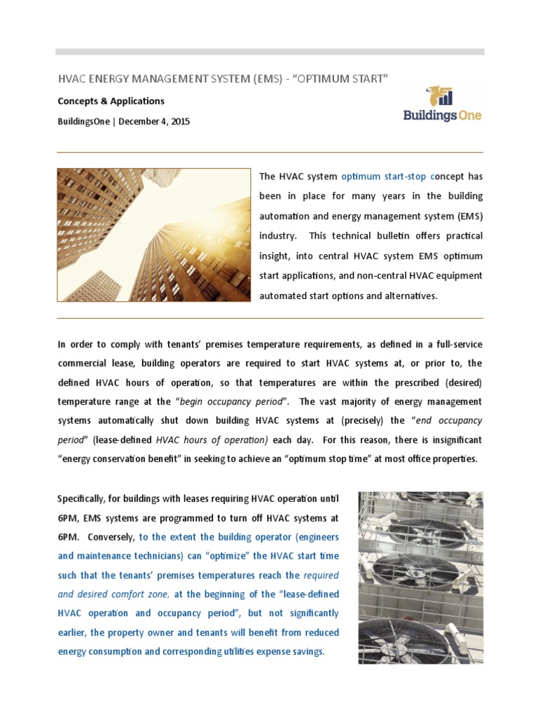 HVAC N EMS Systems Optimum Start 12042015 | PDF | Energy Conservation ...
