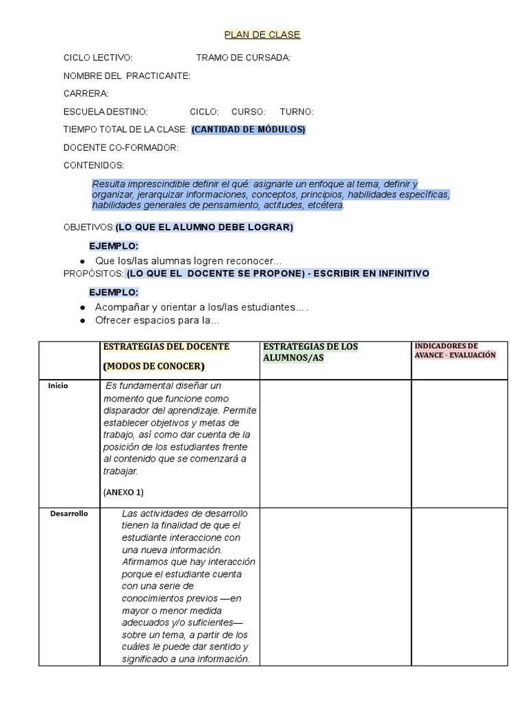 Plan de Clase - Esquema | PDF | Evaluación | Aprendizaje