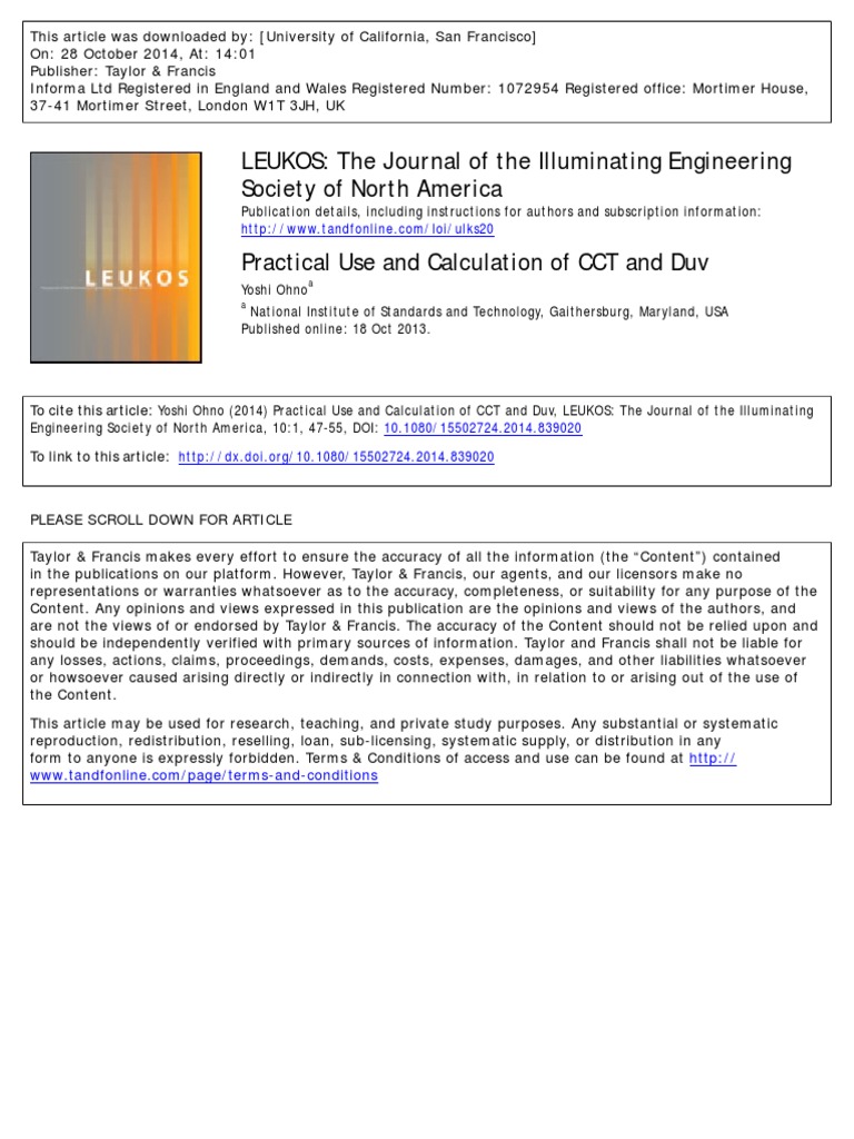 Practical Use and Calculation of CCT and Duv 2013 | PDF | Visual ...