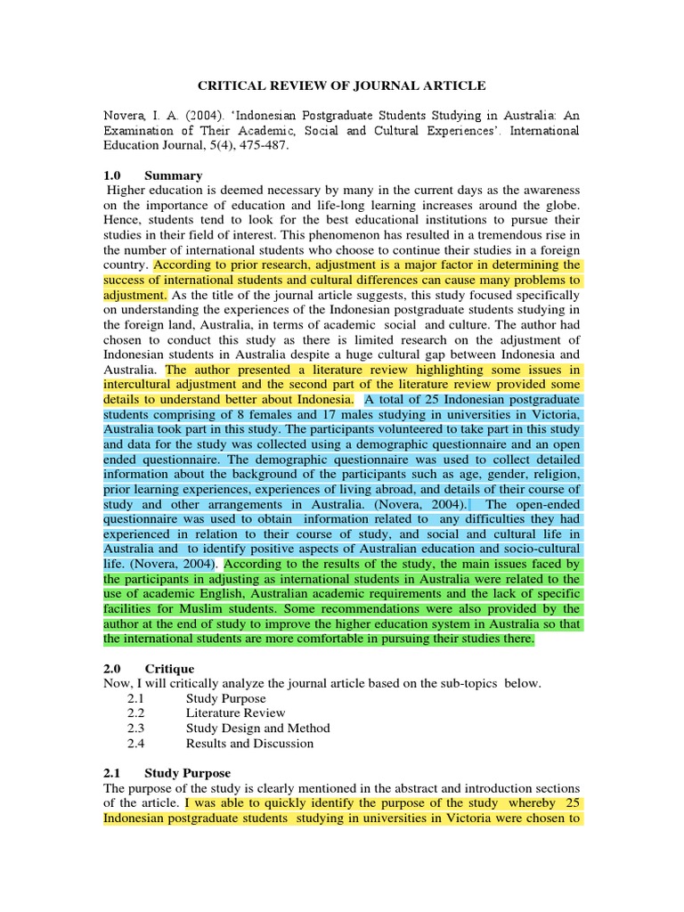 Sample Article - Critique | PDF