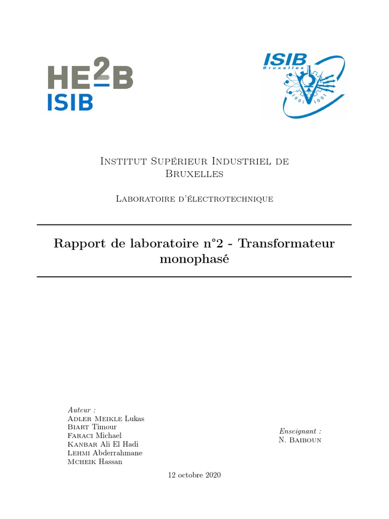 Rapport Labo Electrotech Transfo 2020 | PDF