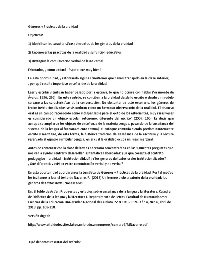 Géneros y Prácticas de La Oralidad | PDF | Comunicación | Comunicación ...