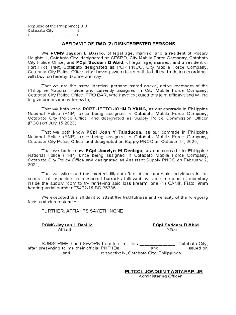 DISINTERESTED-PERSON - Edited | PDF | Affidavit | Legal Documents