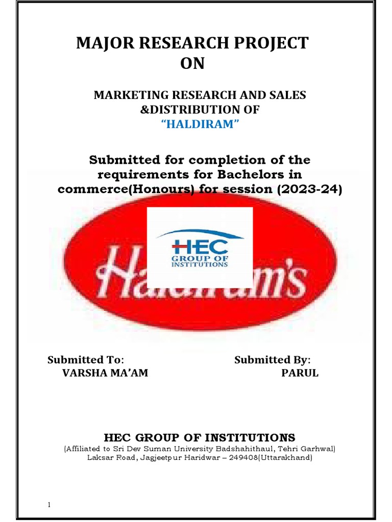Haldiram Marketing Research Project | PDF | Retail | Survey Methodology