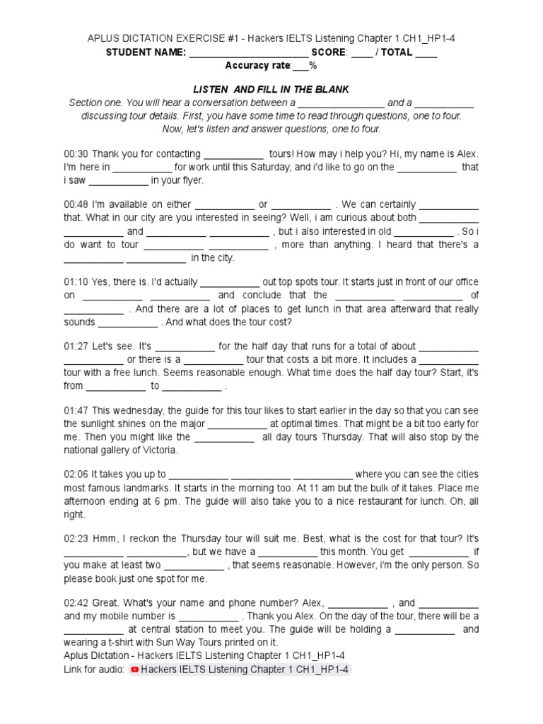 Aplus Dictation - Hackers IELTS Listening Chapter 1 CH1 - HP1-4 | PDF | Linguistics | Linguistic ...