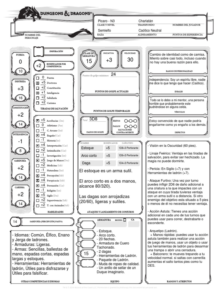 N3 - Semielfo Picaro Charlatan | PDF