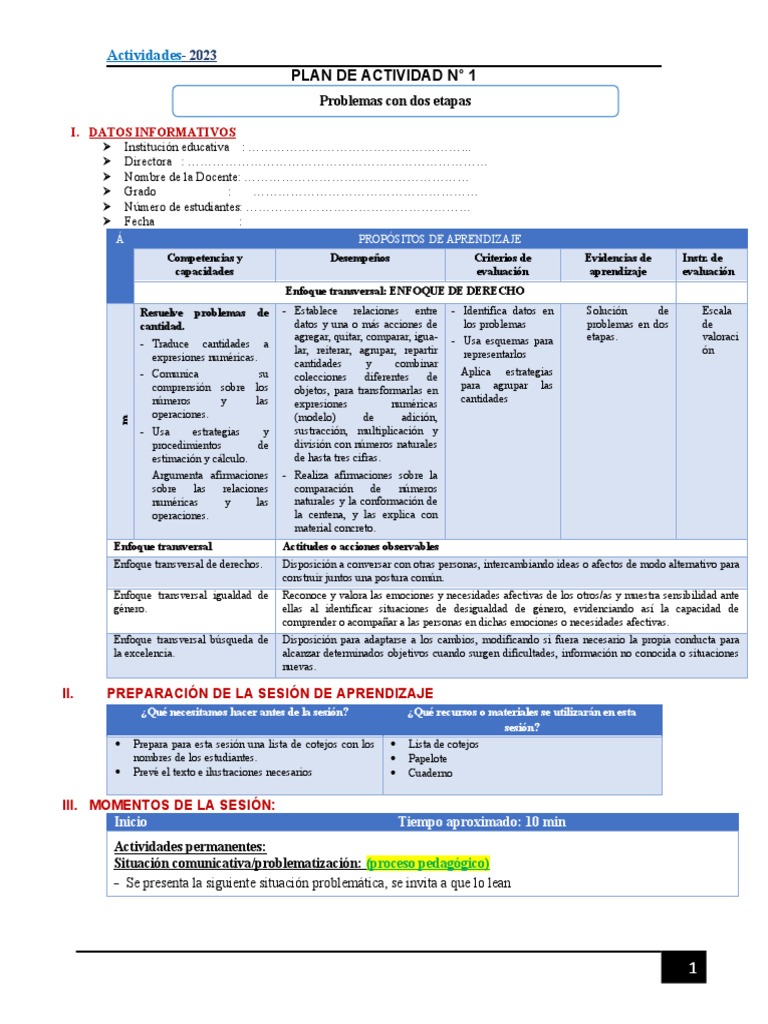 PROBLEMAS DE DOS ETAPAS 3° | PDF | Aprendizaje | Evaluación