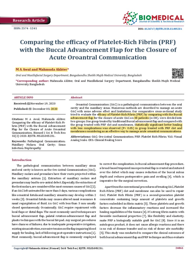 Comparing The Efficacy of Platelet-Rich Fibrin (PRF) | PDF