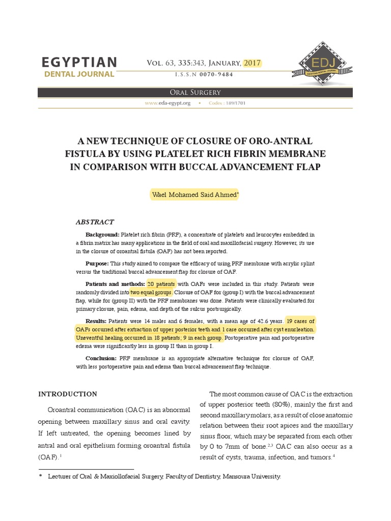 A New Technique of Closure of Oro-Antral | PDF | Clinical Medicine ...