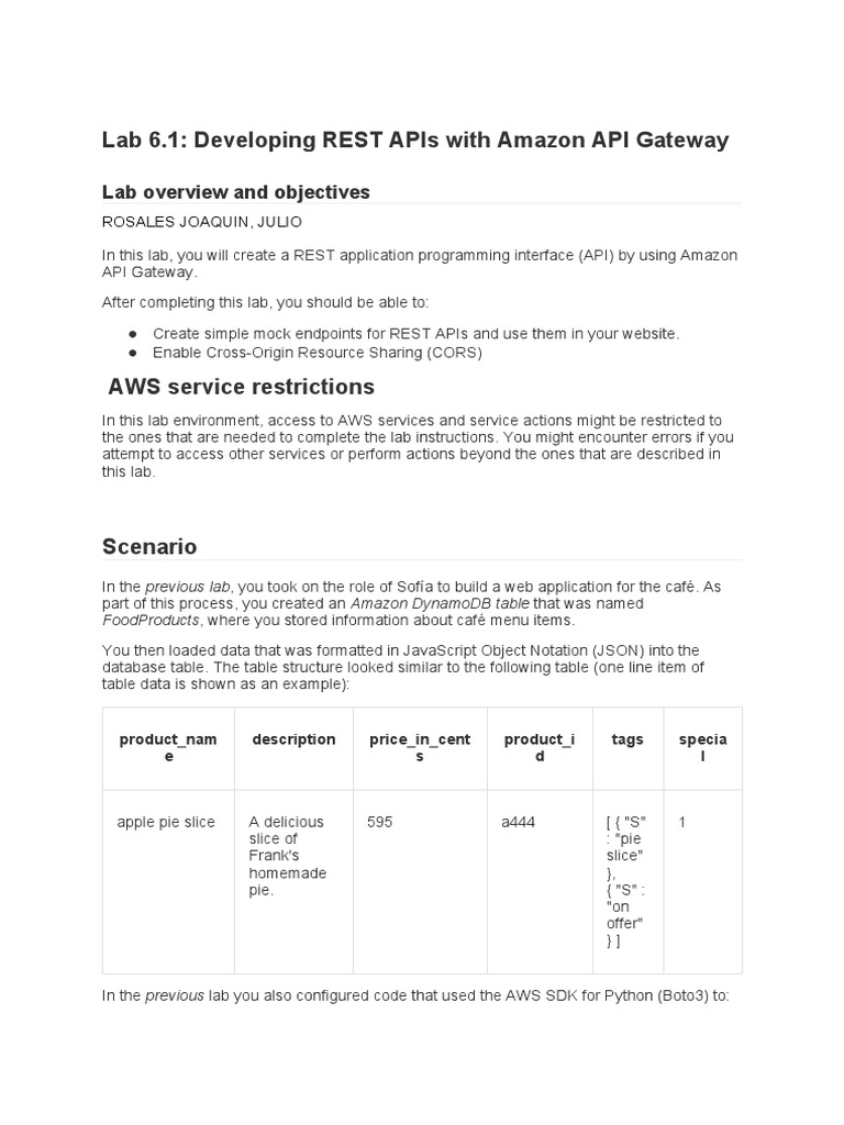 Lab 61 Developing Rest Apis With Amazon Api Gateway Pdf Command Line Interface