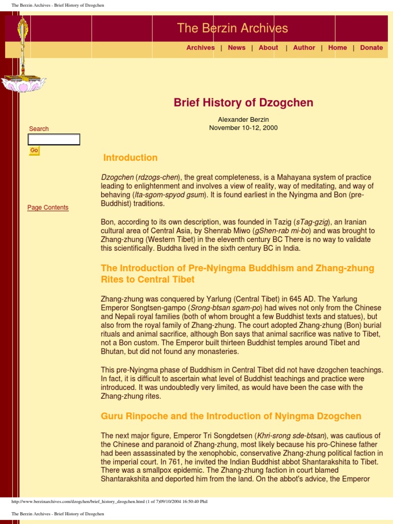 Alexander Berzin. Brief History of Dzogchen | PDF | Dzogchen | Nyingma