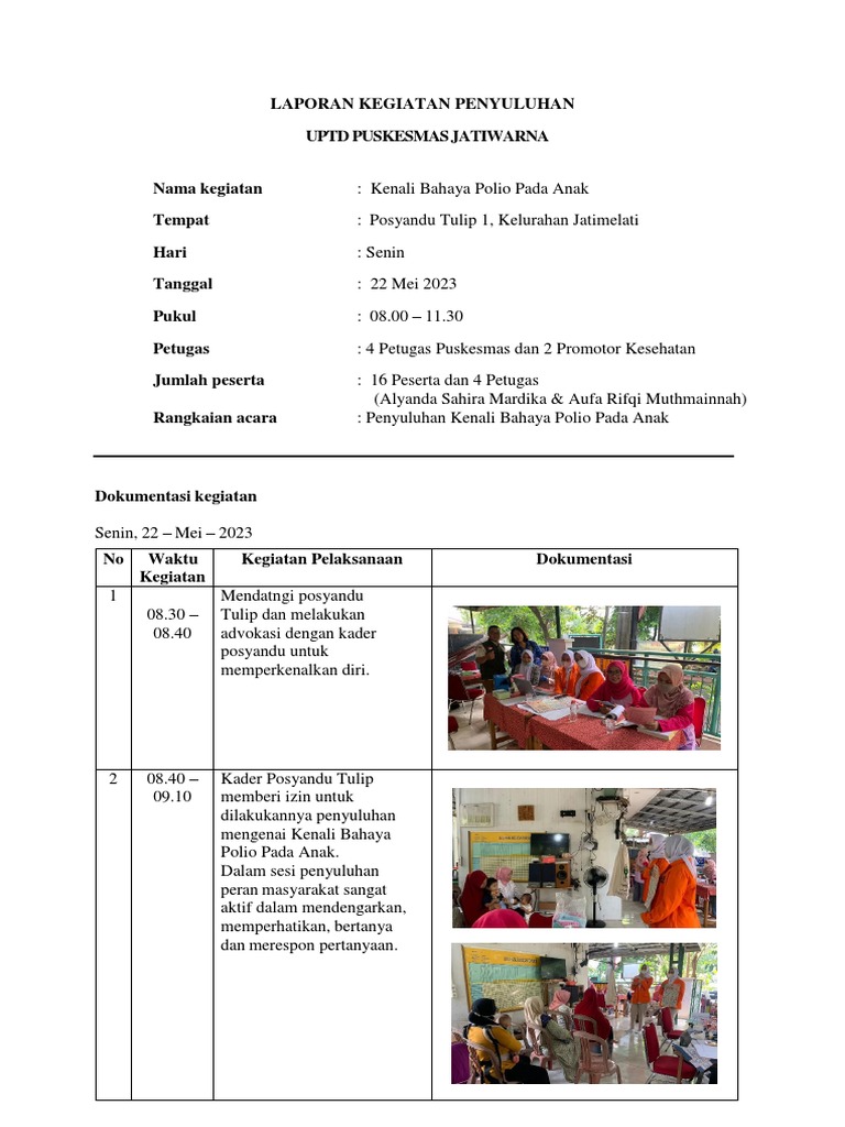 Laporan Kegiatan Penyuluhan Posyandu Tulip 1 | PDF | Ilmu Sosial | Kesehatan Holistik