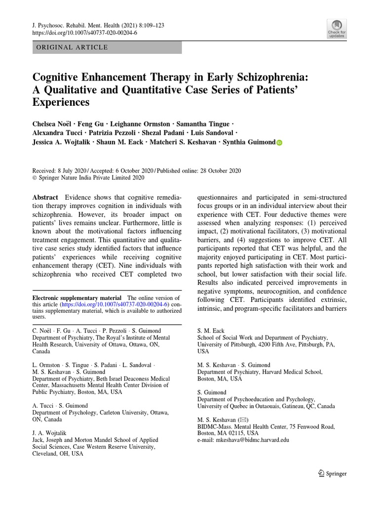 Patient Experiences in Cognitive Enhancement Therapy | PDF ...