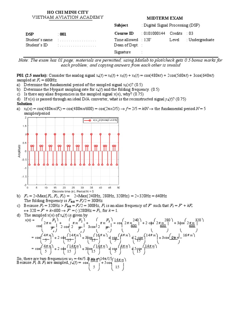 DSP 2022 MIdterm Exam 01 Solution | PDF | Sampling (Signal Processing) | Digital Signal Processing