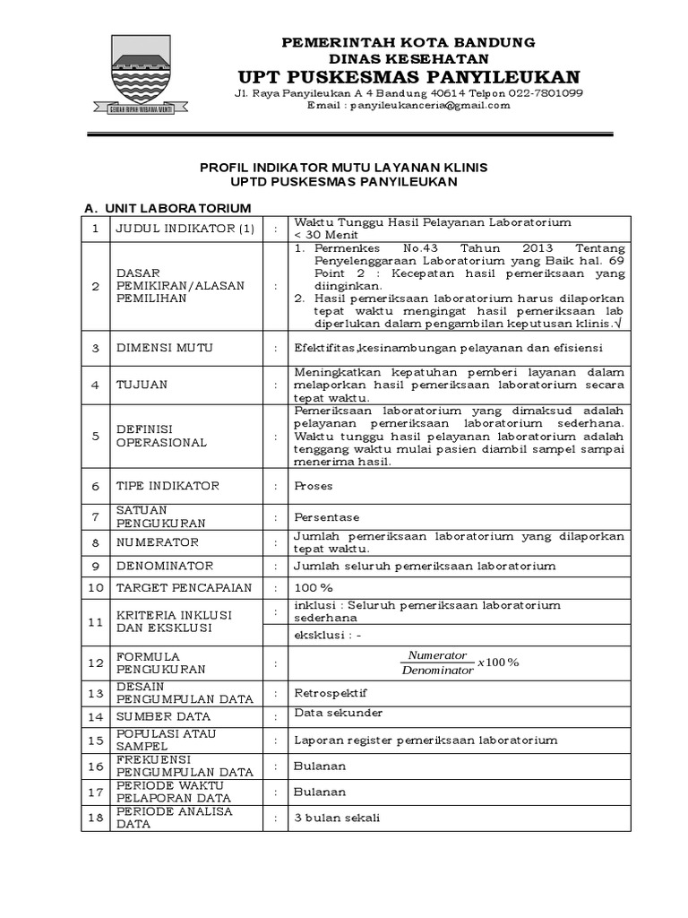 Profil Indikator Mutu Laboratorium | PDF