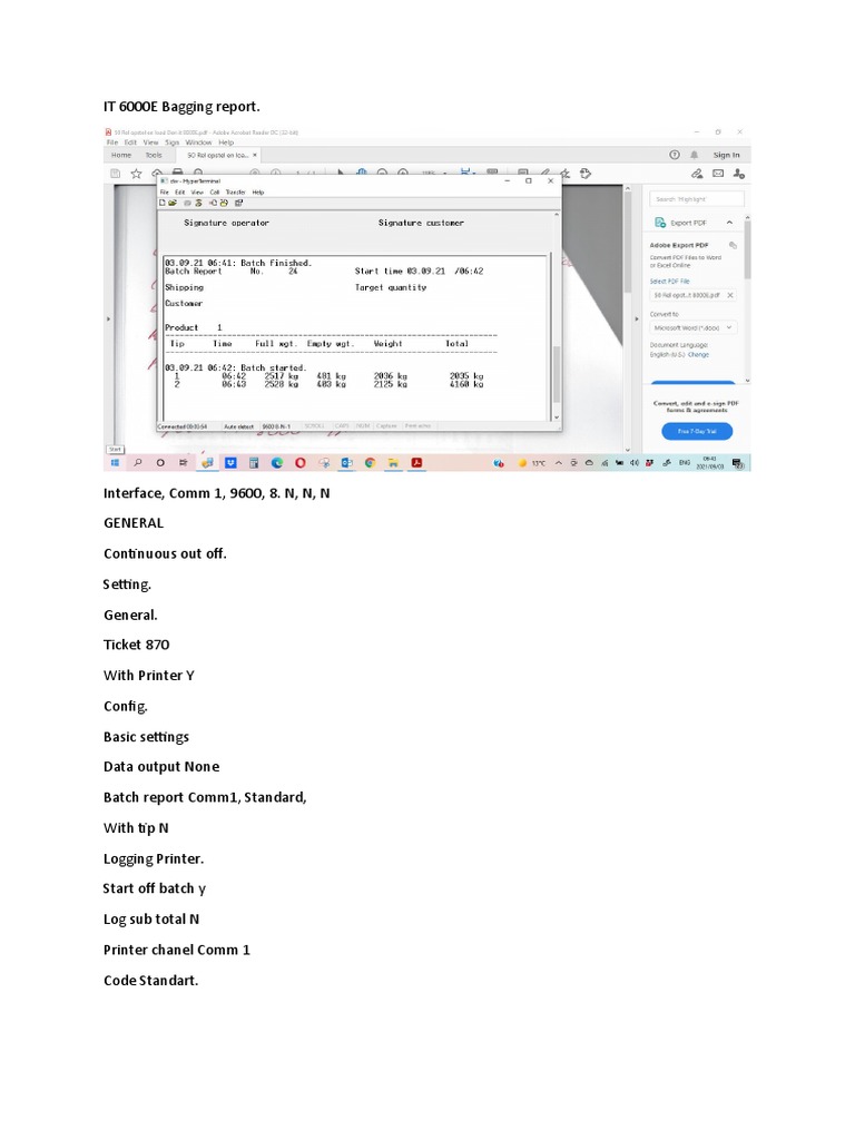 IT 6000E Bagging report RS 232 | PDF