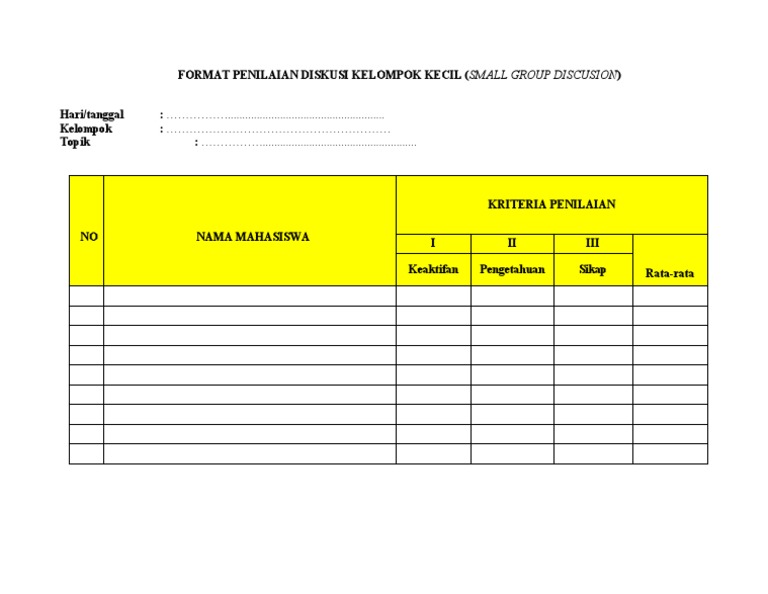 Format Penilaian Diskusi Kelompok Kecil | PDF