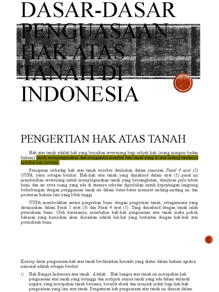 DASAR-DASAR PENGUASAAN HAK ATAS TANAH DI INDONESIA | PDF