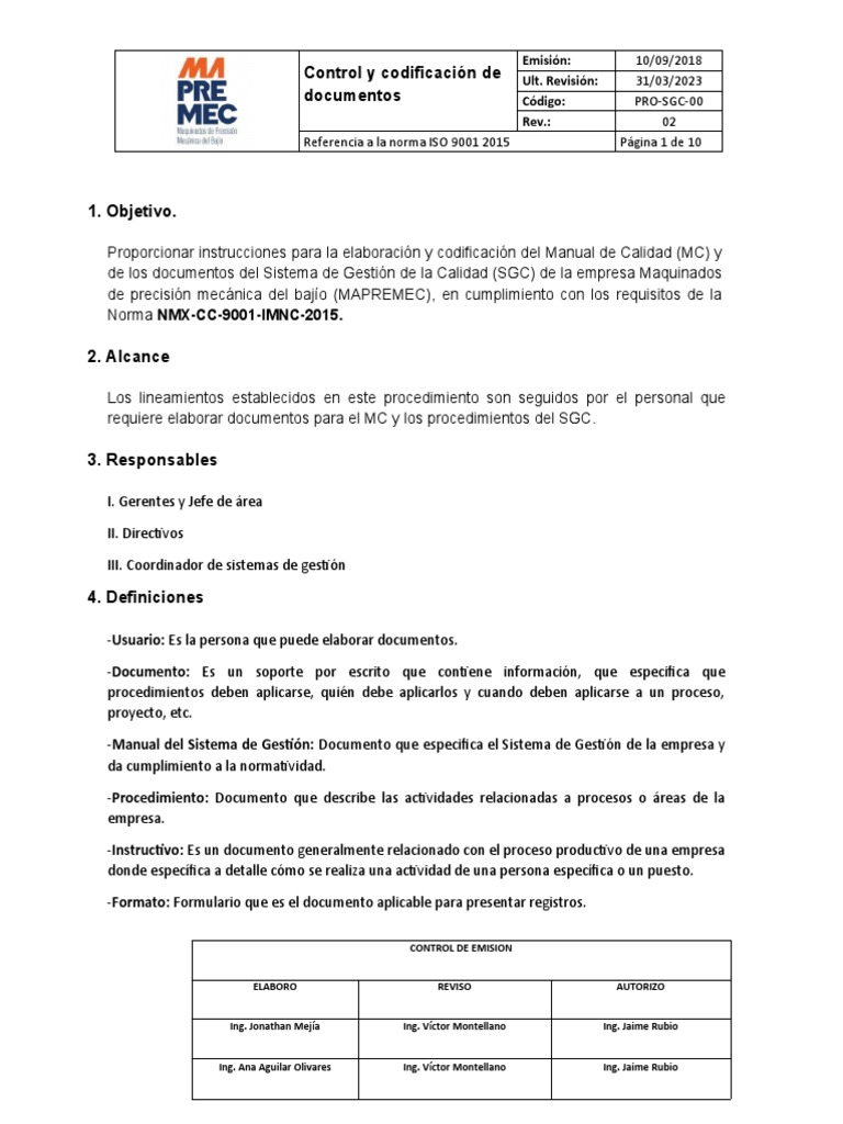 PRO-SGC-00 (CONTROL Y CODIFICACION DE DOCUMENTOS ) | PDF | Sistema de ...