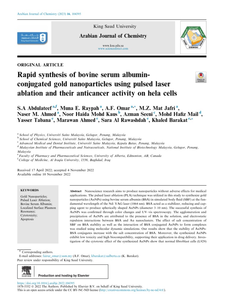 Arabian Journal Chemistry 2023 | PDF | Nanoparticle | Absorption Spectroscopy