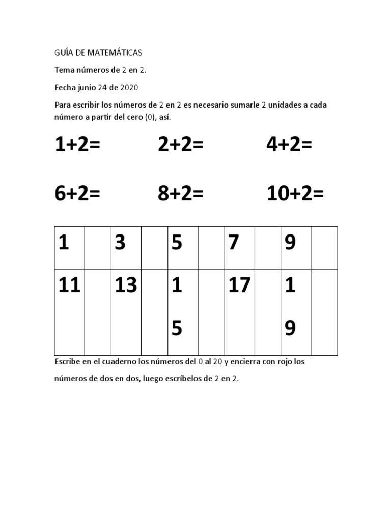 Números de 2 en 2: Guía Práctica | PDF