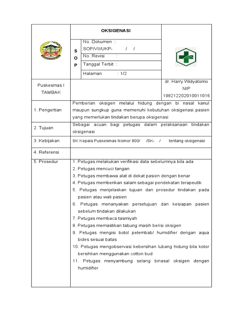 SOP OKSIGENASI | PDF