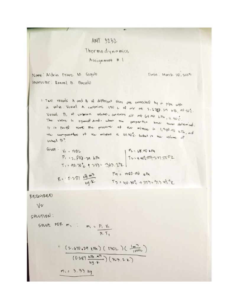 Sequio Ass 1 Midterm Thermodynamics | PDF Sequio Ass 1 Midterm Thermodynamics | PDF