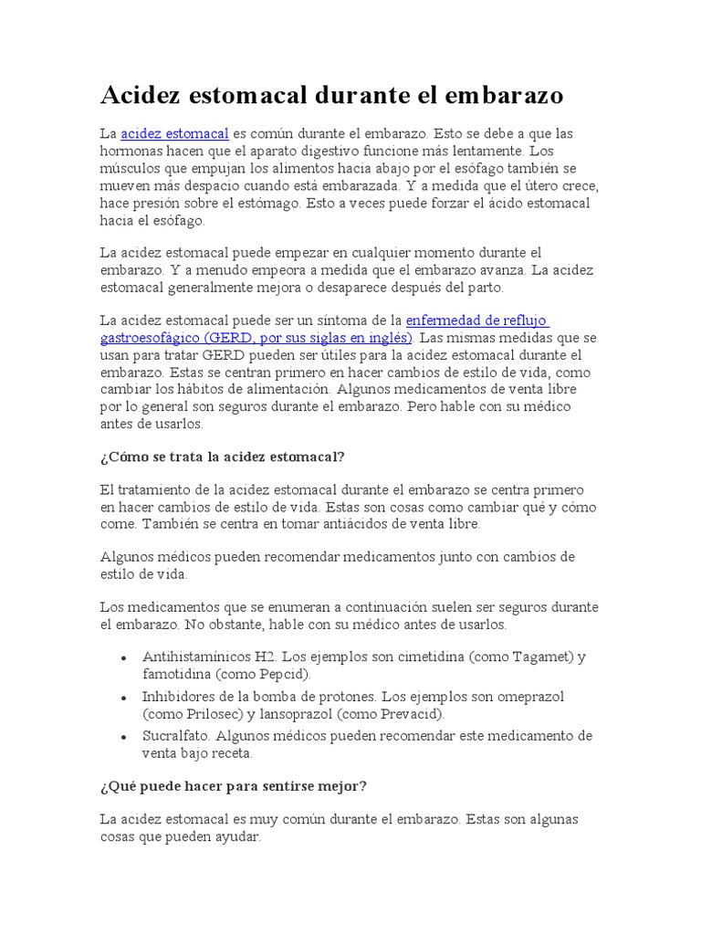 Acidez estomacal en el embarazo: causas y tratamientos | PDF | Acidez ...