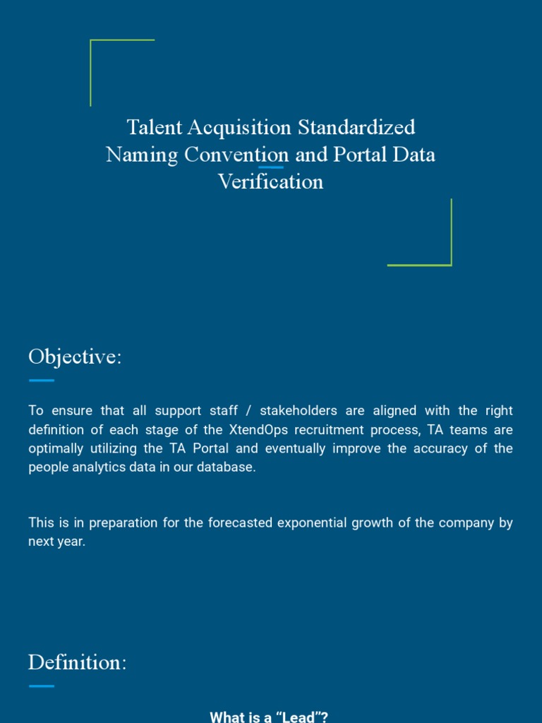 Talent Acquisition Standardized Naming Convention and Portal Data Verification | PDF