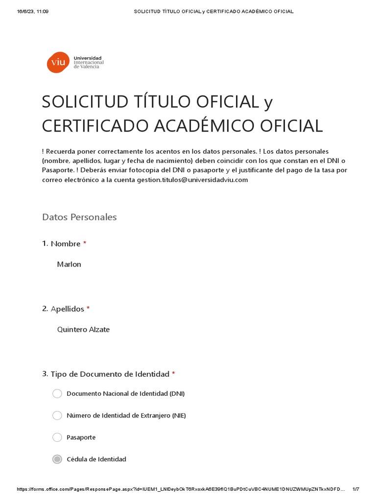 SOLICITUD TÍTULO OFICIAL y CERTIFICADO ACADÉMICO OFICIAL | PDF | Finanzas y dinero