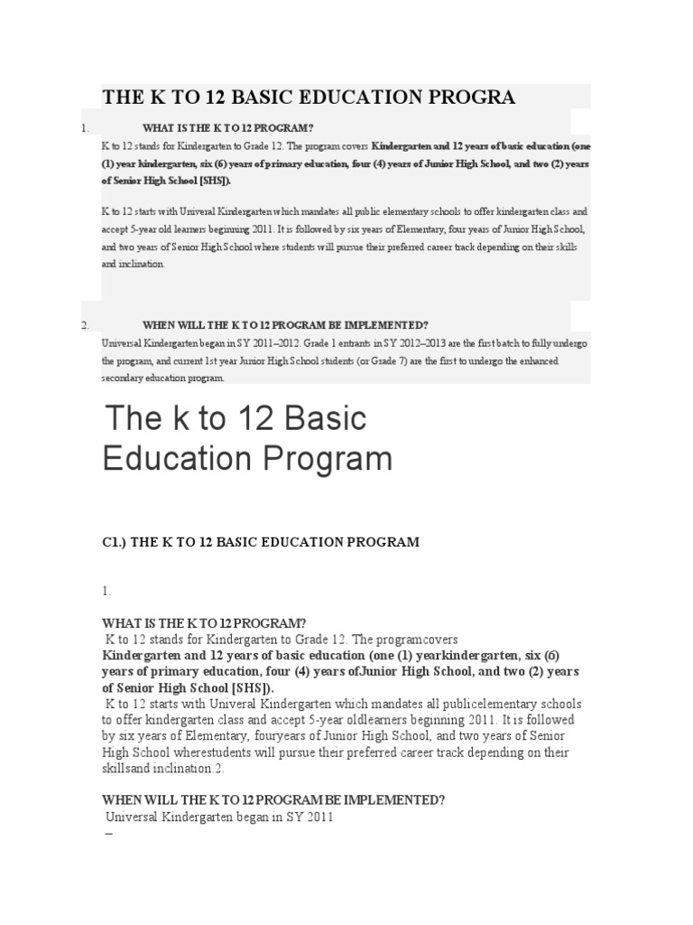 The K To 12 Basic Education Program | PDF | Middle Schools | Schools