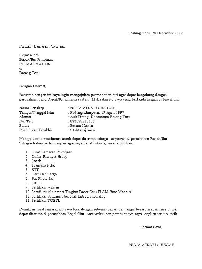 Surat Lamaran. Admin | PDF