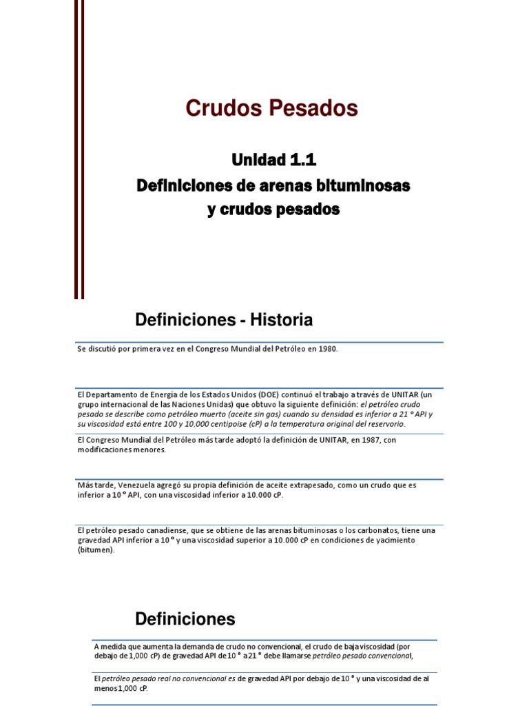 Definiciones de Crudo Pesado y Bitumen | PDF | Petróleo | Depósito de ...