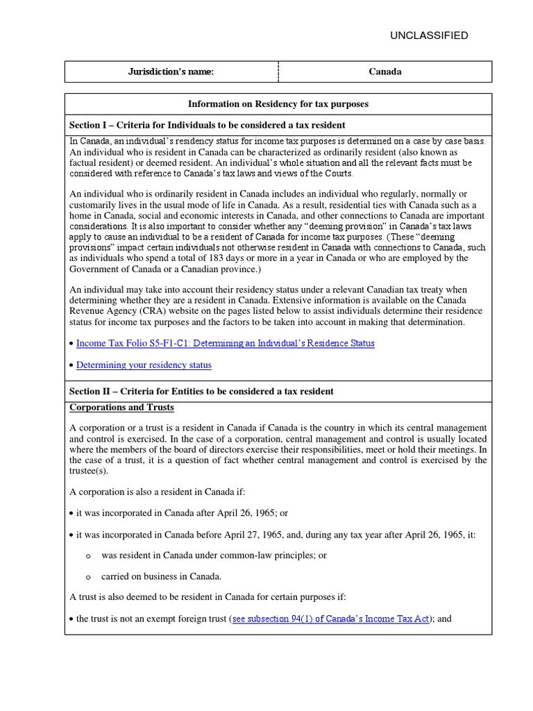 Canada Tax Residency | PDF | Trust Law | Taxes