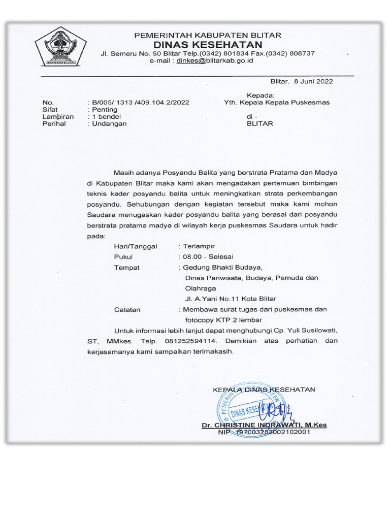 Surat Undangan Bimtek Kader | PDF