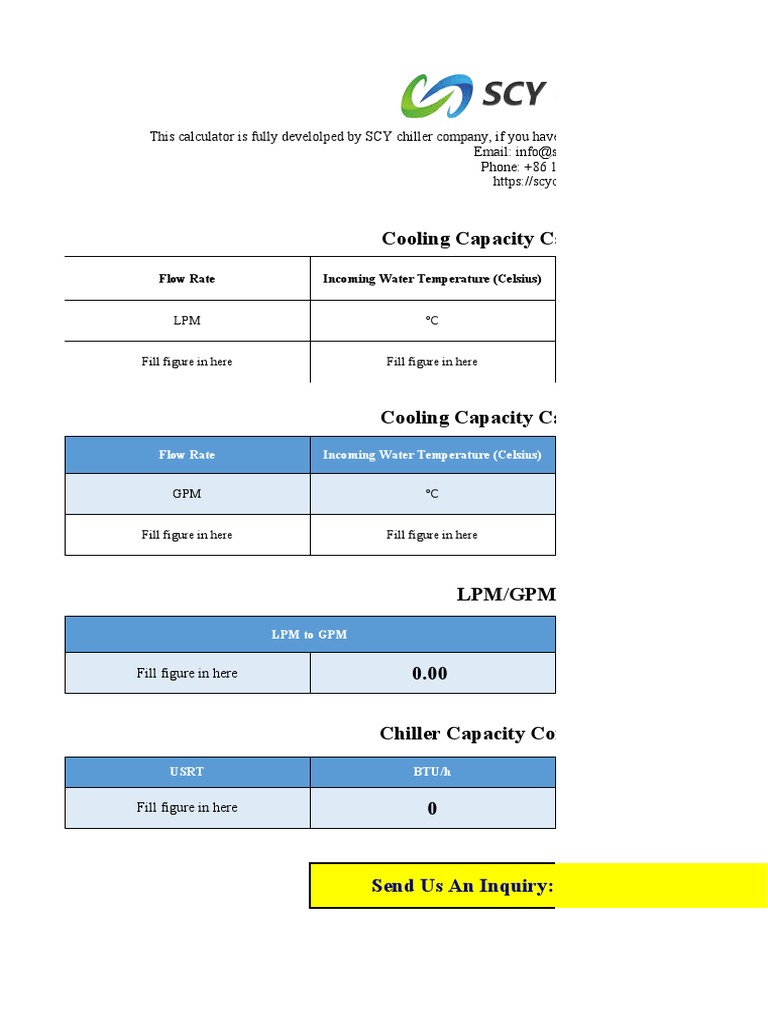Chiller Cooling Capacity Calculator SCY Chiller v3.0 | PDF