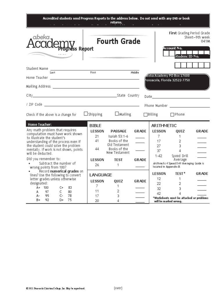 Fourth Grade Progress Report Template | PDF | Books