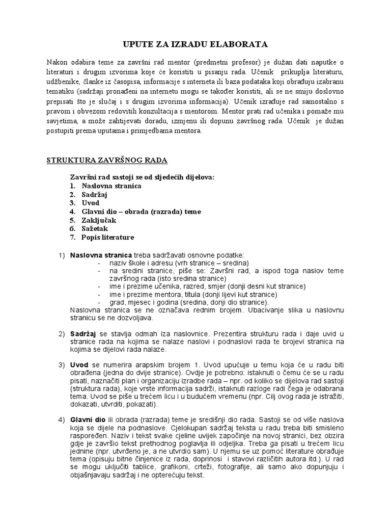 Upute Za Izradu Elaborata | PDF