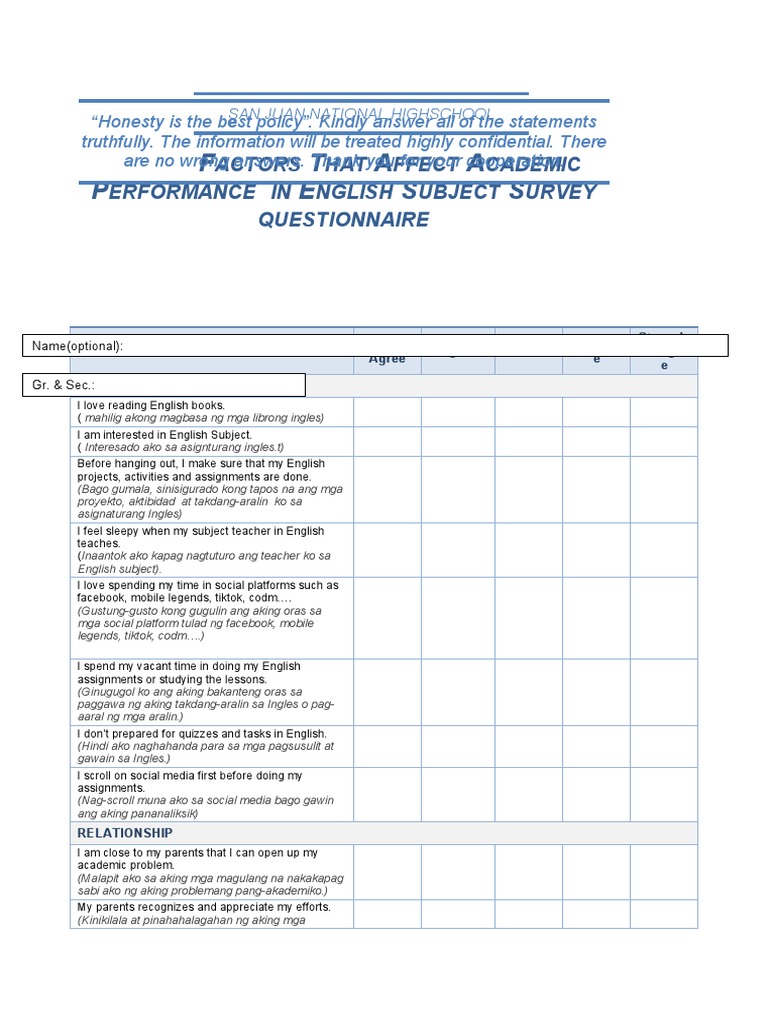 ENGLISH-SURVEY-QUESTIONNAIRE-2-2 | PDF
