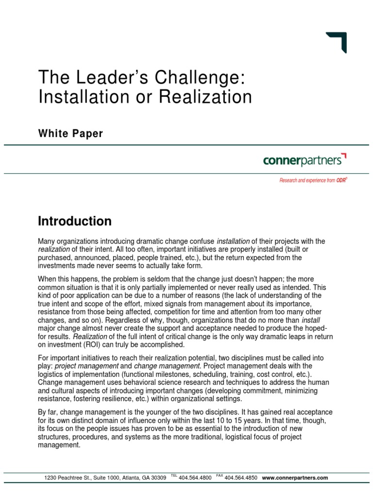 The Leaders Challenge Installation or Realization R0506 | PDF ...