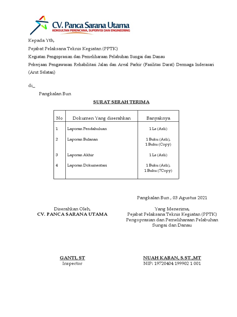 Surat Serah Terima Ok | PDF