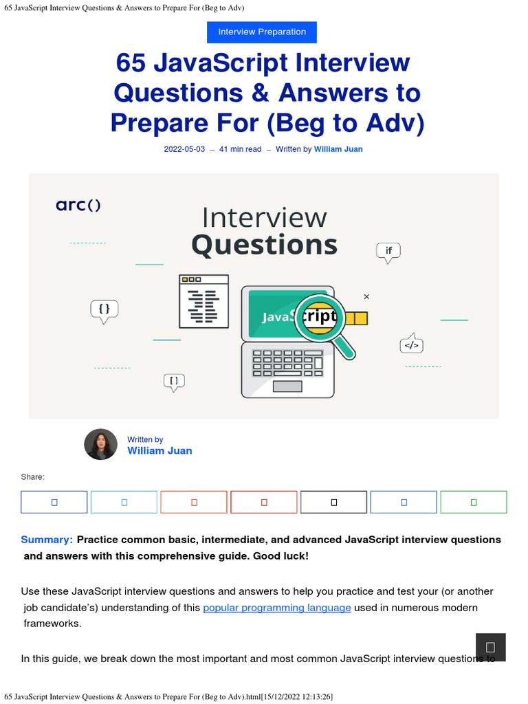 65 JavaScript Interview Questions & Answers To Prepare For (Beg To Adv ... 65 JavaScript Interview Questions & Answers To Prepare For (Beg To Adv ...