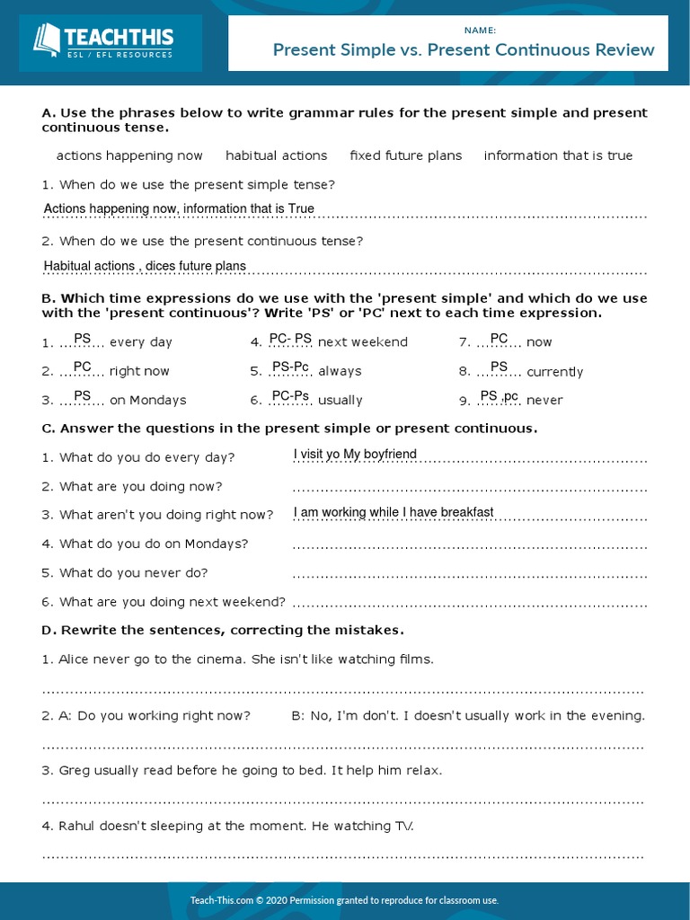 Present Simple Vs Present Continuous Interactive Review | PDF ...