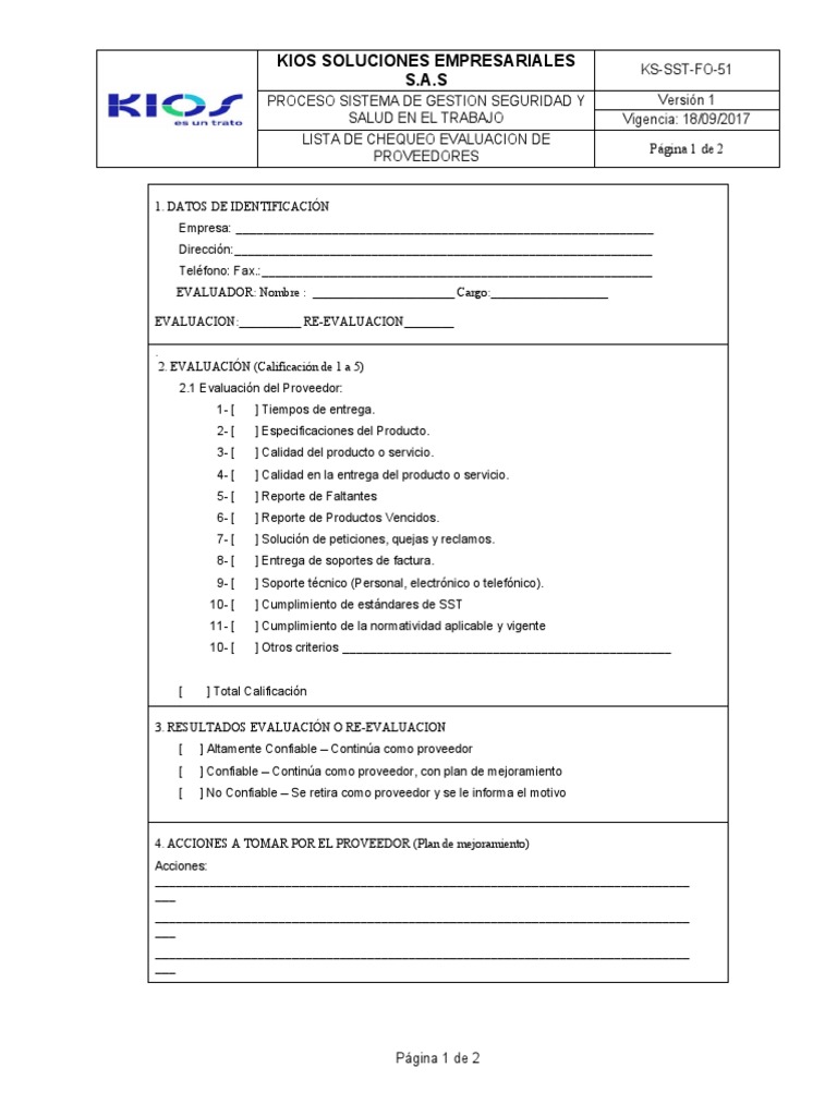 Ks-Sst-Fo-51 Evaluacion de Proveedores | PDF | Industrias de servicio ... Ks-Sst-Fo-51 Evaluacion de Proveedores | PDF | Industrias de servicio ...