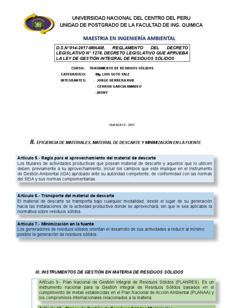 RESIDUOS SÓLIDOS-D.S. 014-2017-MINAM 1 | PDF | Residuos | Residuos sólidos urbanos