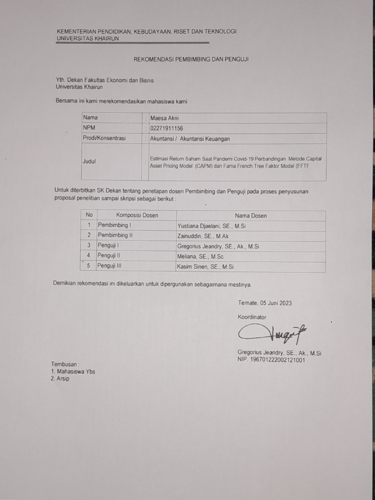 Surat Rekomendasi Pembimbing Dan Penguji | PDF