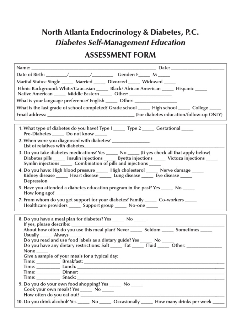 Diabetes Assessment Form | PDF | Diabetes | Pregnancy