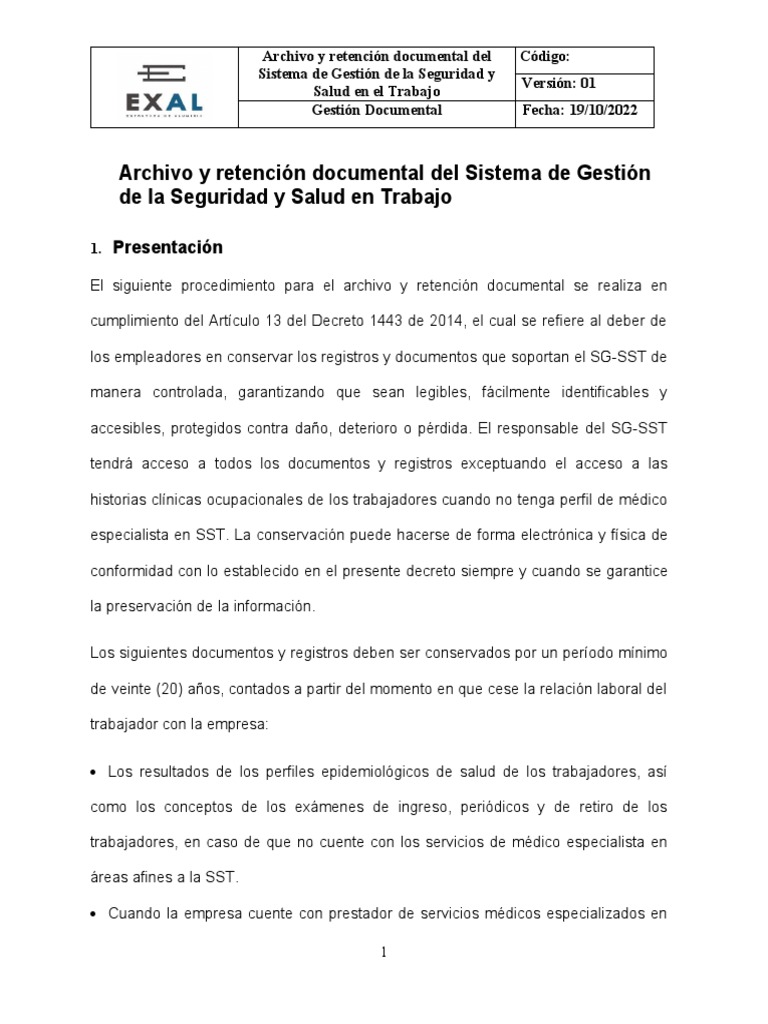 Archivo y retención documental del SG-SST | PDF | Gestión de registros