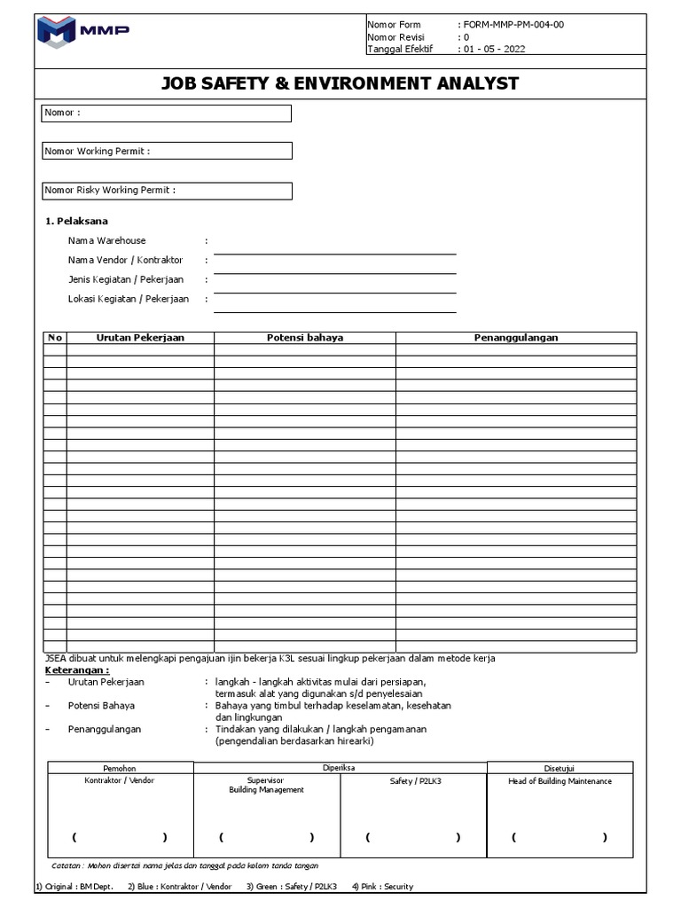 Form-Mmp-Pm-004-00 Job Safetty & Environment Analyst MMP 0.0 | PDF